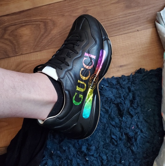 Gucci | Shoes | Black W Rainbow Print Rhyton Sneaker | Poshmark